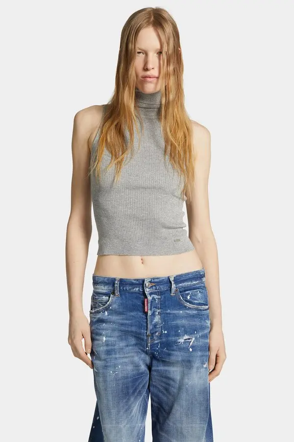 Dsquared2 Ribbed Viscose Turtleneck Vest - Green