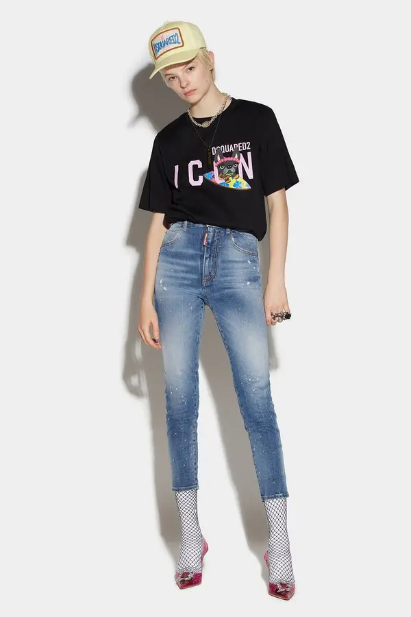 Dsquared2 Medium Wash High Waist Cropped Twiggy Jeans