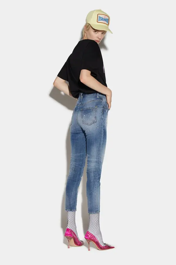 Dsquared2 Medium Wash High Waist Cropped Twiggy Jeans