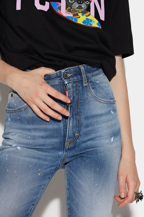 Dsquared2 Medium Wash High Waist Cropped Twiggy Jeans