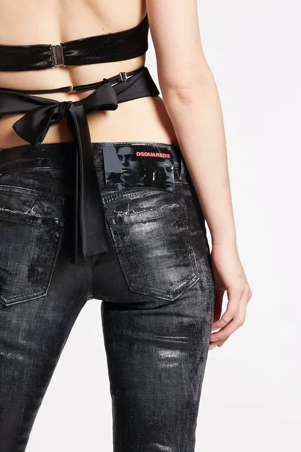 Dsquared2 Shiny Coated Medium Waist Flare Jeans