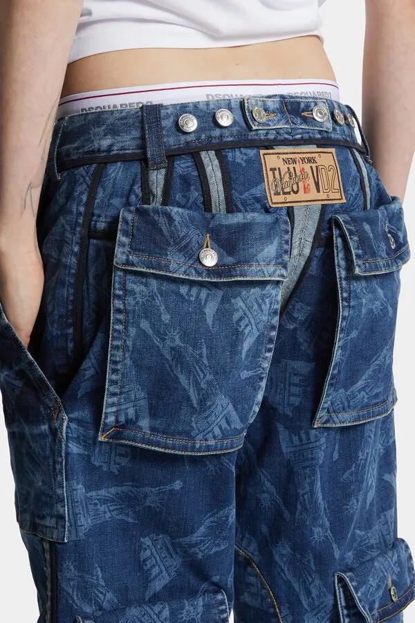 Dsquared2 Vaquera X Statue Of Liberty Cargo Laser Wash Jeans