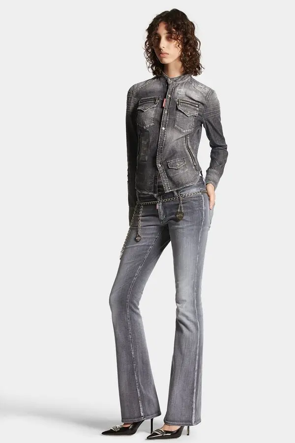 Dsquared2 Grey Proper Wash Medium Waist Flare Jeans
