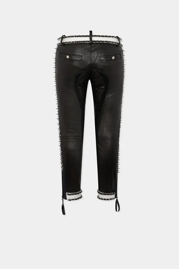 Dsquared2 Leather Biker Pants With Studded Outseams And Denim Detailing
