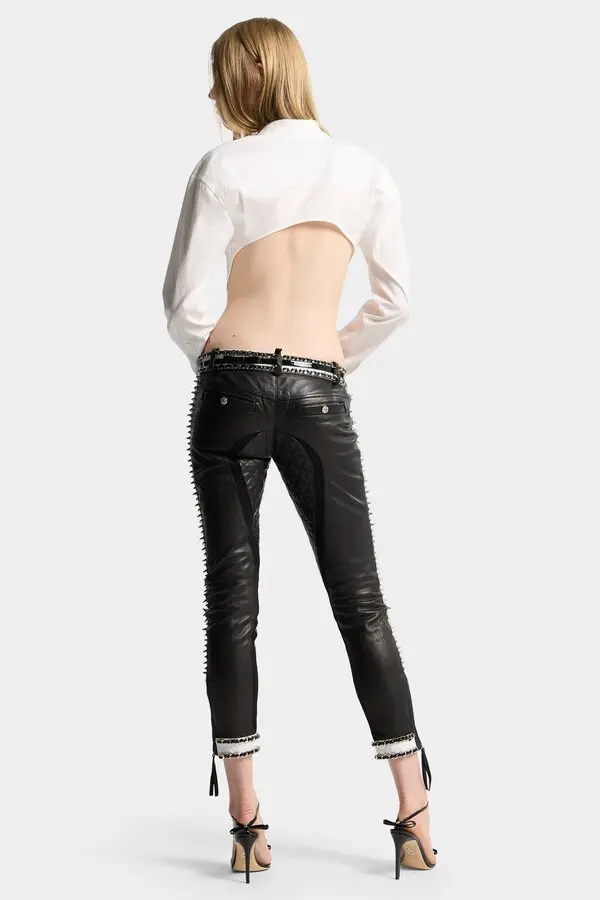 Dsquared2 Leather Biker Pants With Studded Outseams And Denim Detailing