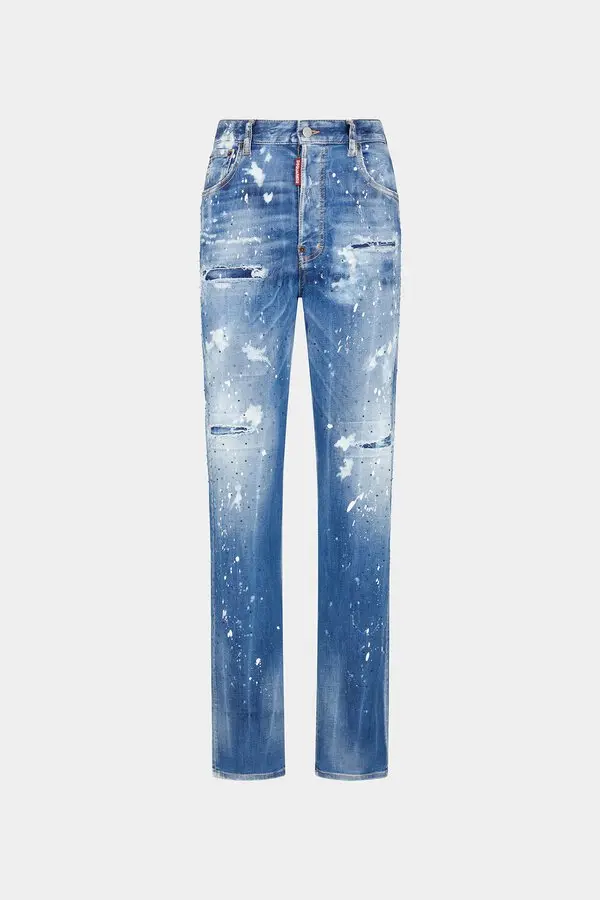 Dsquared2 Medium Wash Crystal Embellished Jeans - Blue