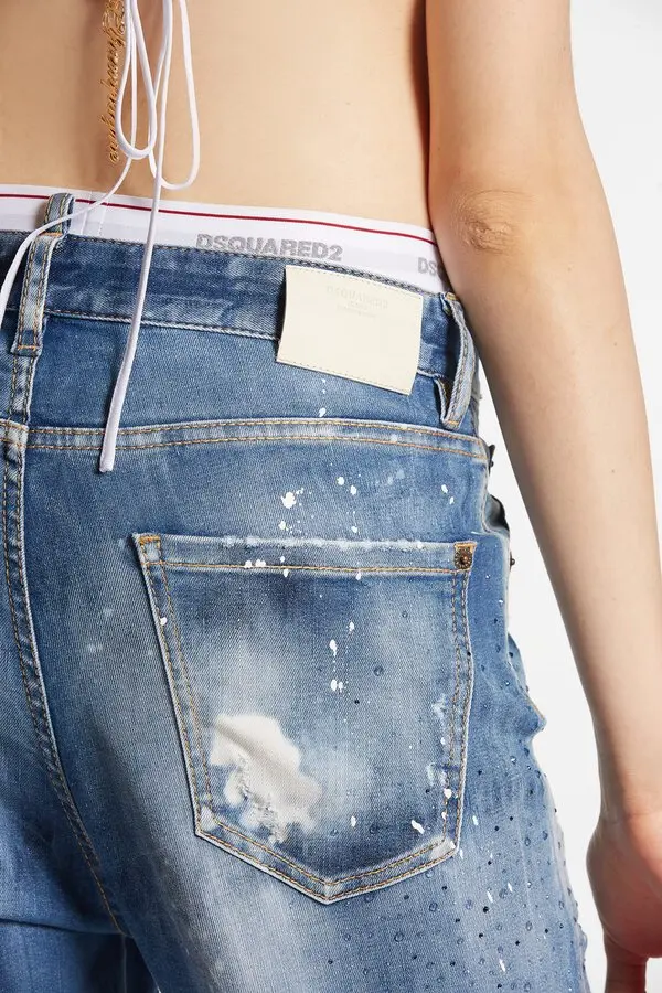 Dsquared2 Medium Wash Crystal Embellished Jeans - Blue