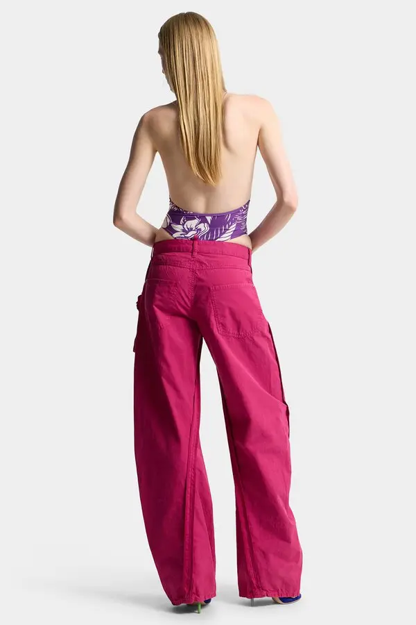 Dsquared2 Twisted Rose Embellished Cotton Pants - Red