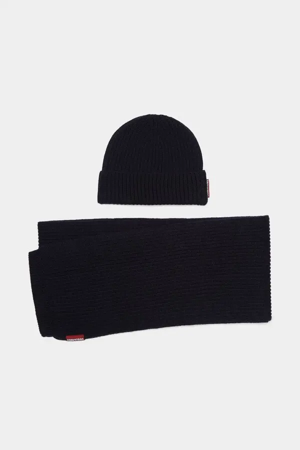 Dsquared2 Rib-knit Wool Scarf And Beanie Set - Blue