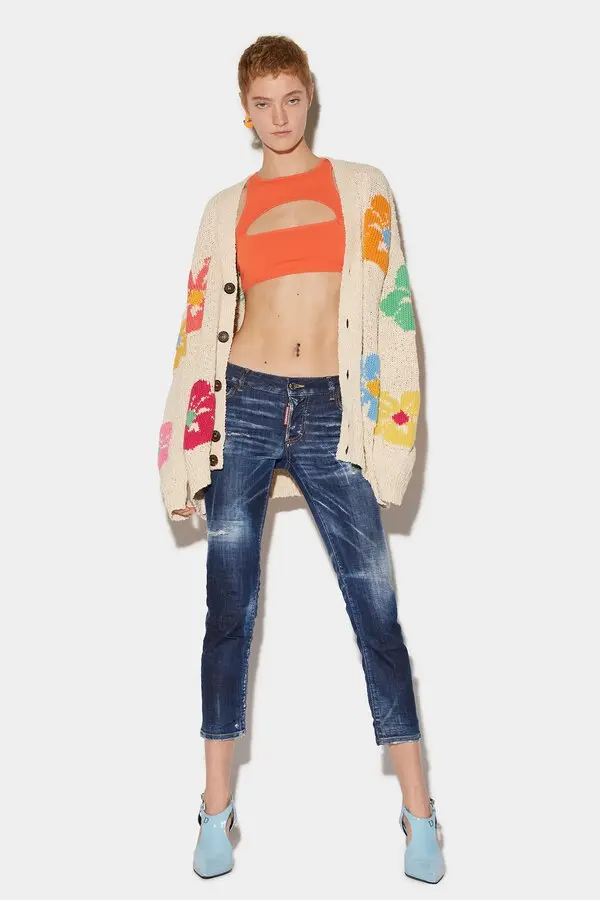 Dsquared2 Dark Crinkle Wash Jennifer Cropped Jeans