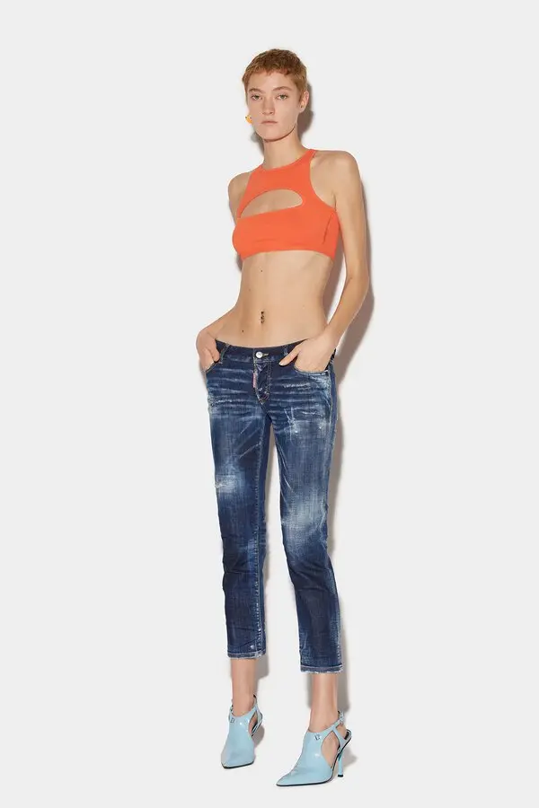 Dsquared2 Dark Crinkle Wash Jennifer Cropped Jeans