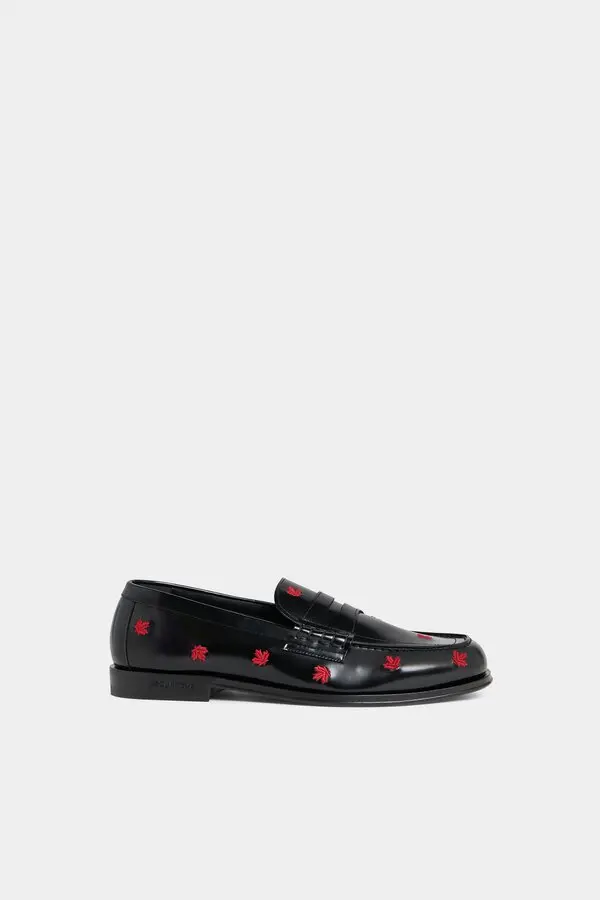 Dsquared2 Maple Leaf Embroidered Leather Loafers - Black