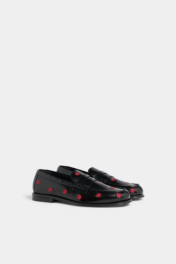 Dsquared2 Maple Leaf Embroidered Leather Loafers