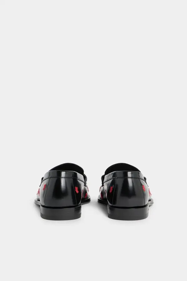 Dsquared2 Maple Leaf Embroidered Leather Loafers