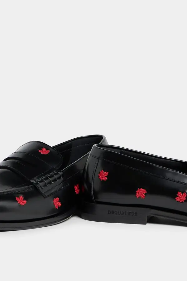 Dsquared2 Maple Leaf Embroidered Leather Loafers