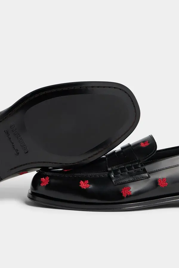 Dsquared2 Maple Leaf Embroidered Leather Loafers