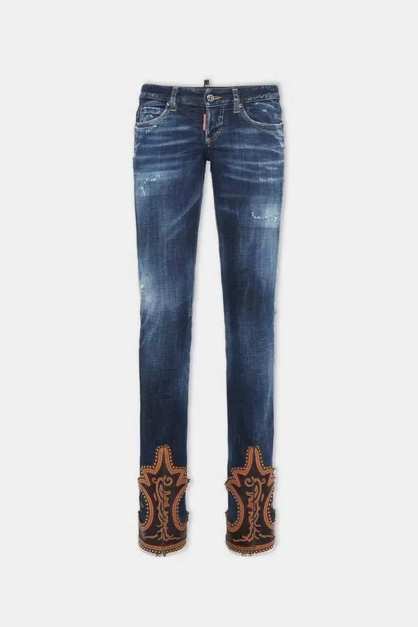Dsquared2 Dark Wash Slim Fit Jeans With Western-inspired Cuffs - Blue