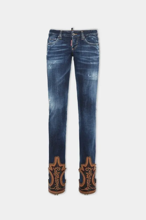 Dsquared2 Dark Wash Slim Fit Jeans With Western-inspired Cuffs