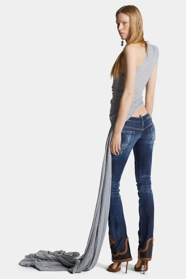 Dsquared2 Dark Wash Slim Fit Jeans With Western-inspired Cuffs