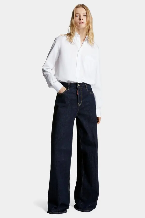 Dsquared2 Dark Rinse Wash Wide-leg Jeans - Blue