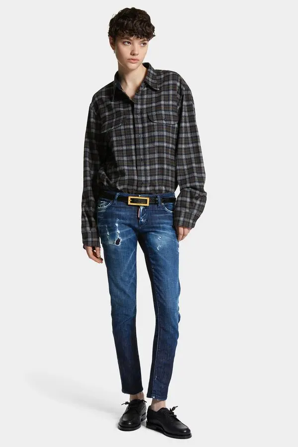 Dsquared2 Dark Wash Distressed Slim Leg Jeans - Blue