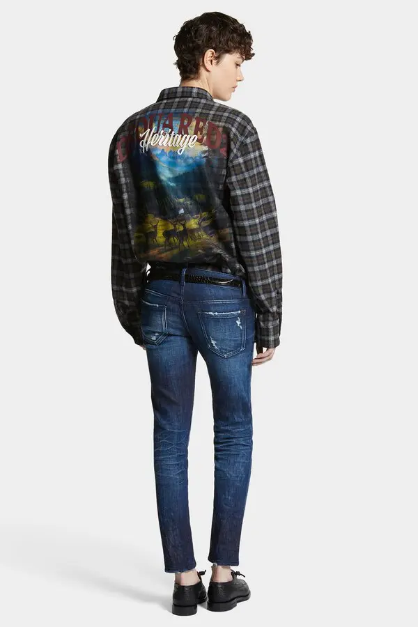 Dsquared2 Dark Wash Distressed Slim Leg Jeans - Blue