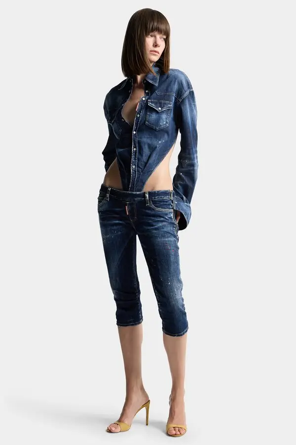 Dsquared2 Dark Wash Cropped Jeans With Paint Splatter