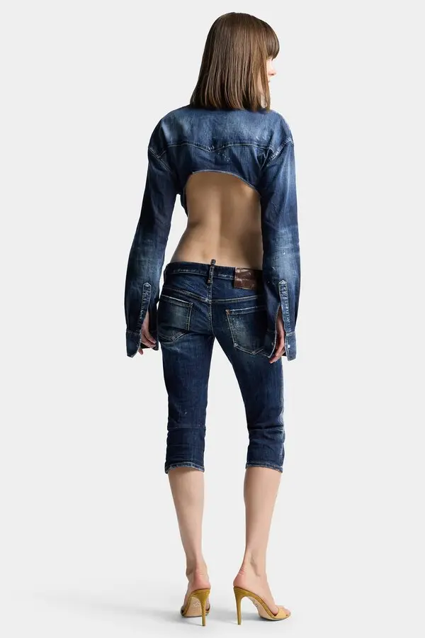 Dsquared2 Dark Wash Cropped Jeans With Paint Splatter