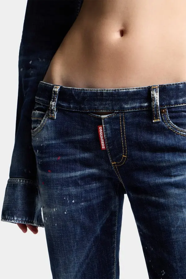 Dsquared2 Dark Wash Cropped Jeans With Paint Splatter