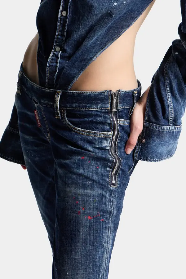 Dsquared2 Dark Wash Cropped Jeans With Paint Splatter