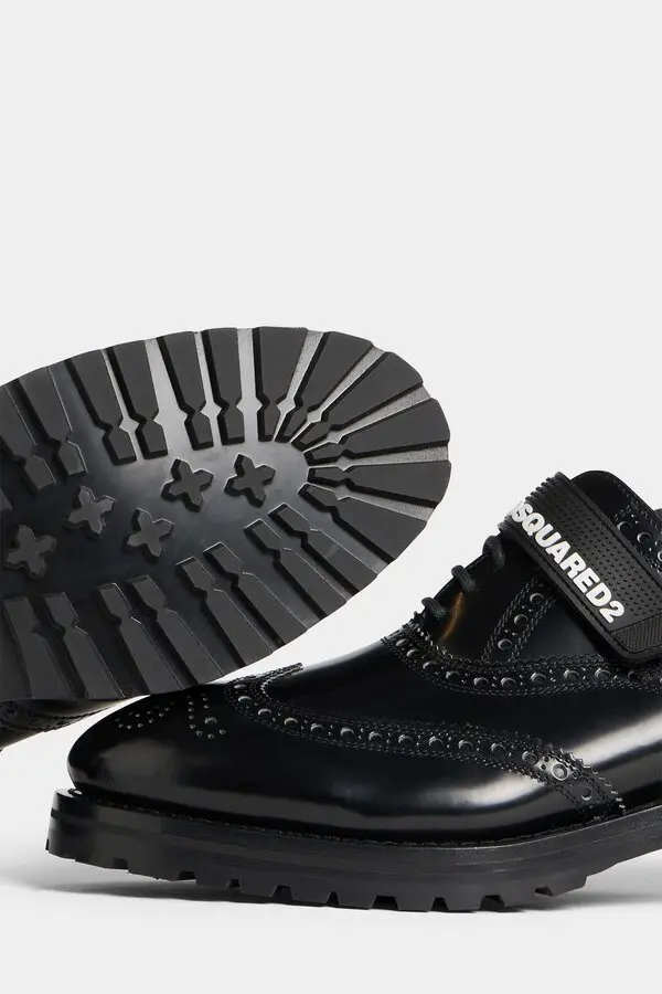Dsquared2 Leather Oxford Brogues With Logo Strap - Black