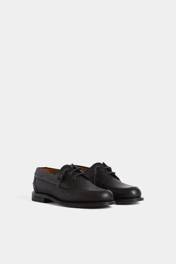 Dsquared2 Textured Leather Boat Shoes - Black
