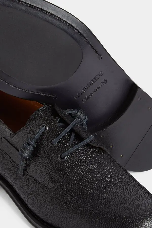 Dsquared2 Textured Leather Boat Shoes - Black