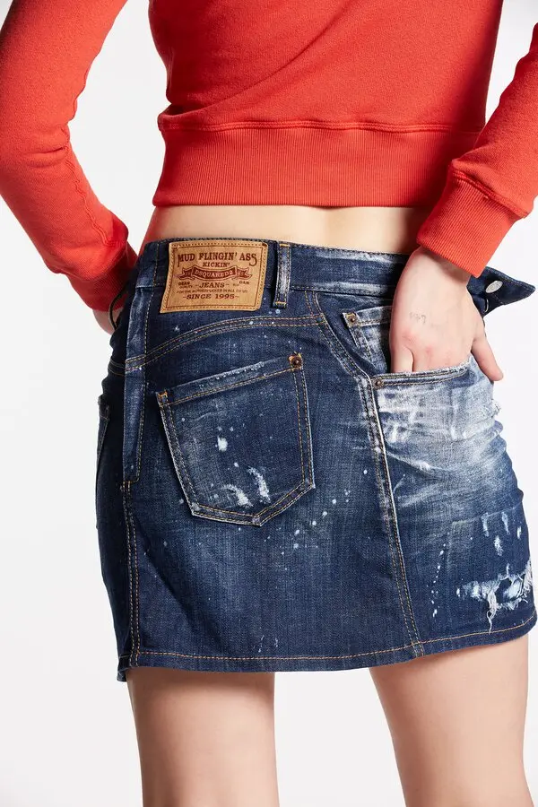 Dsquared2 Dark Ripped Wash Side Open Mini Skirt