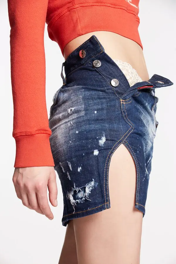 Dsquared2 Dark Ripped Wash Side Open Mini Skirt