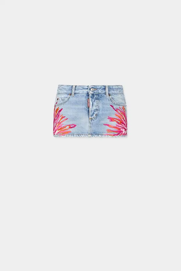 Dsquared2 Light Wash Embroidered Denim Mini Skirt - Blue