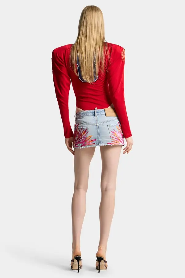 Dsquared2 Light Wash Embroidered Denim Mini Skirt
