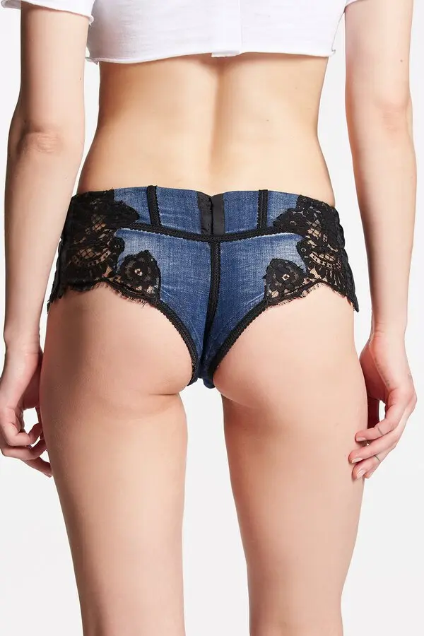 Dsquared2 Cloudy Wash Lace Trim Denim Shorts