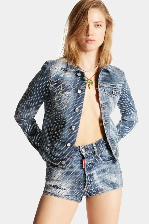 Dsquared2 Crystal Embellished Faded Denim Hot Pants