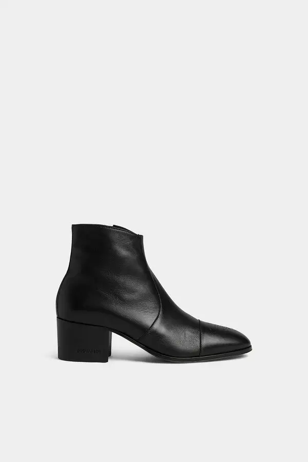 Dsquared2 Vintage Leather Ankle Boots With Perforated Toe