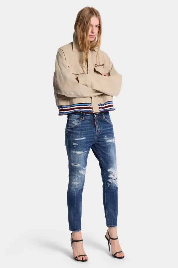 Dsquared2 Medium Wash Ripped Teddy Jeans - Blue