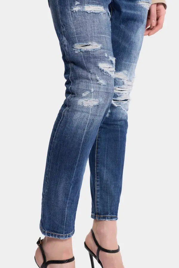 Dsquared2 Medium Wash Ripped Teddy Jeans - Blue