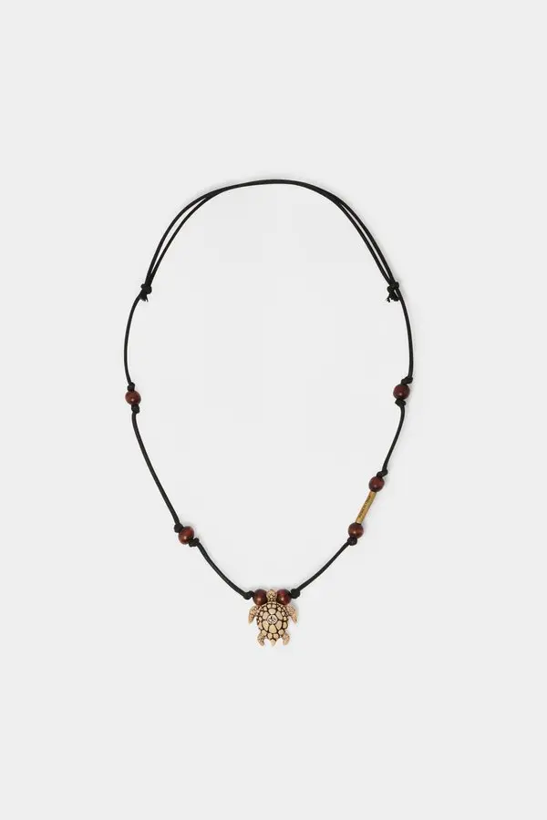 Dsquared2 Turtle Pendant Necklace With Wood Beads - Black