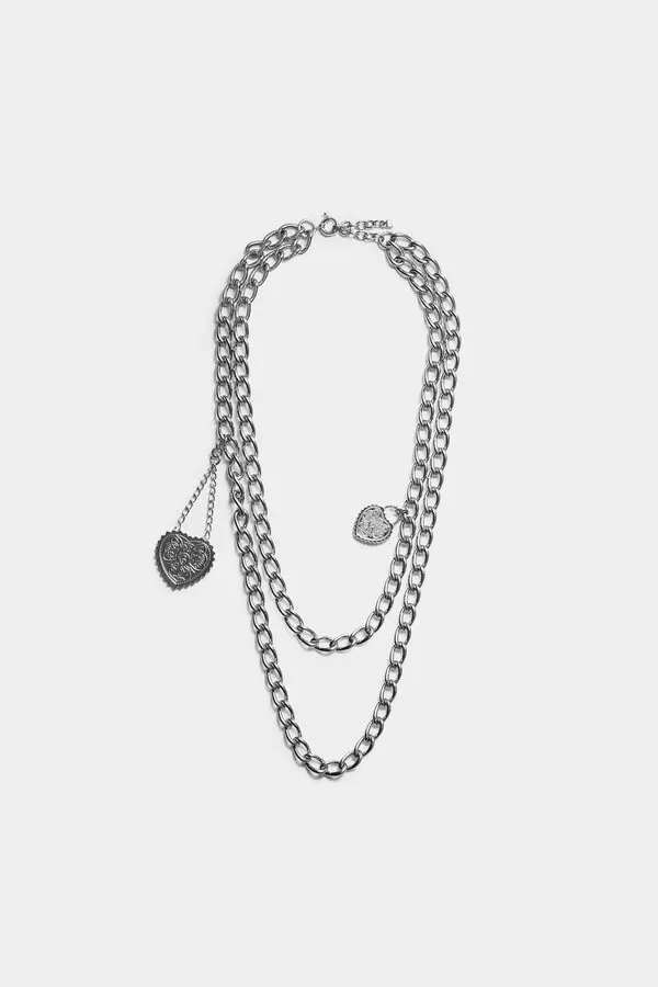Dsquared2 Layered Heart Charm Necklace - Silver