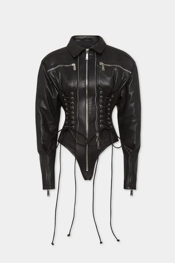 Dsquared2 Ducati X Laced Leather Biker Bodysuit - Black