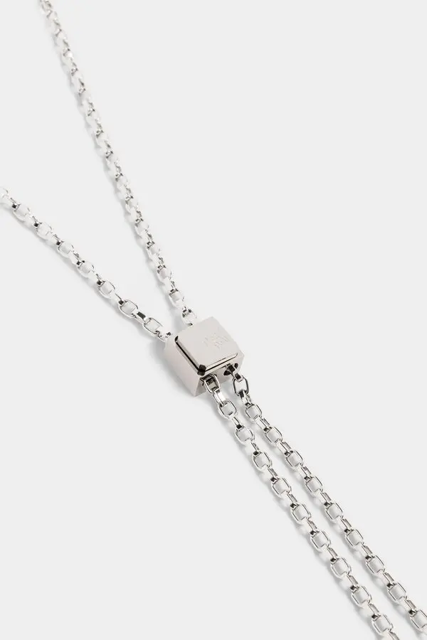 Dsquared2 Dean Dan Double Chain Necklace With Engraved Lock Pendants