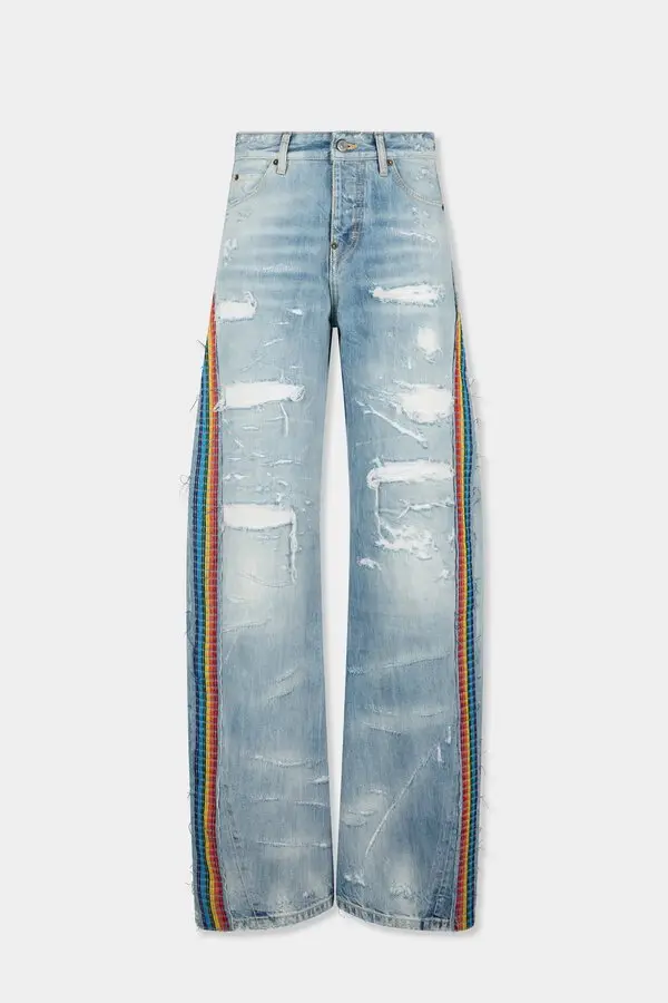 Dsquared2 Loose Twist Jeans With Rainbow Stripes - Blue
