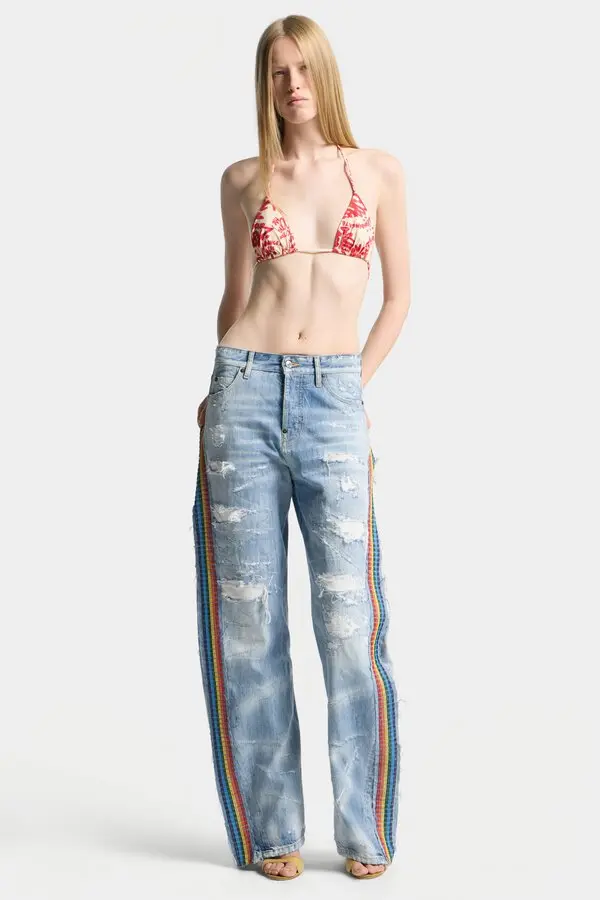 Dsquared2 Loose Twist Jeans With Rainbow Stripes