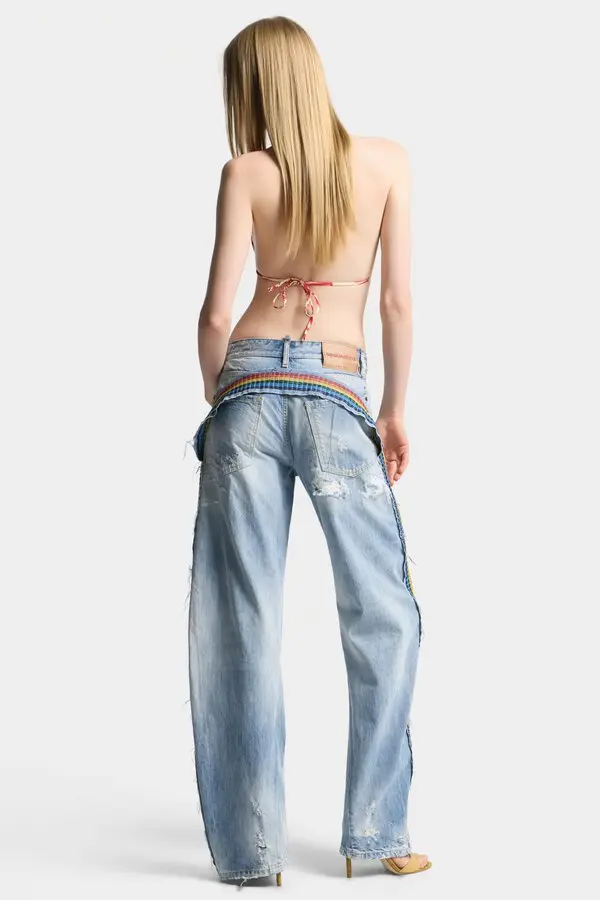 Dsquared2 Loose Twist Jeans With Rainbow Stripes