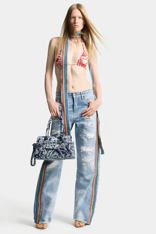 Dsquared2 Loose Twist Jeans With Rainbow Stripes
